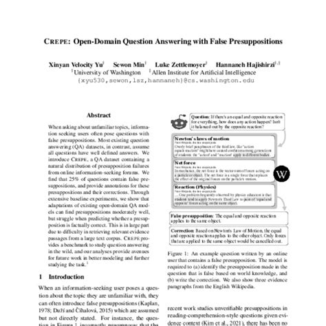 Crepe Open Domain Question Answering With False Presuppositions Acl Anthology
