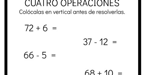 Un Poco De Todo Para La Clase Cuatro Operaciones En Horizontal