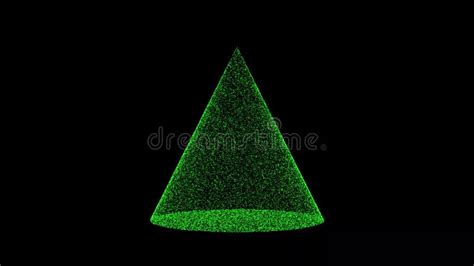 3d Green Cone Rotates On Black Background Object Consisting Of Flickering Particles 60 Fps