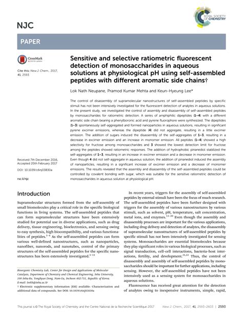 Pdf Sensitive And Selective Ratiometric Fluorescent Detection Of Monosaccharides In Aqueous