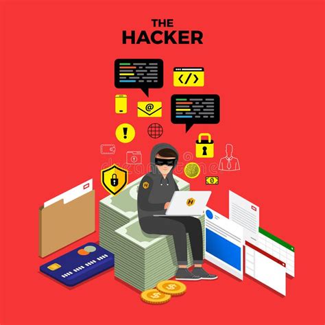 Flat Design Concept Hacker Activity Cyber Thief On Internet Devi Stock Vector Illustration Of
