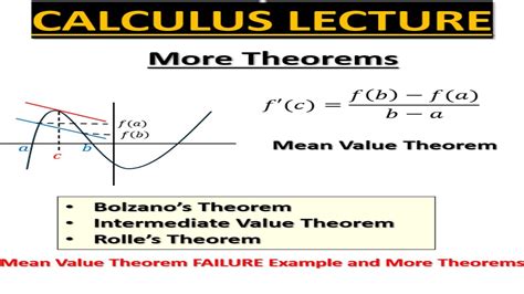 Calculus Lecture More Theorems Intermediate Value Rolle