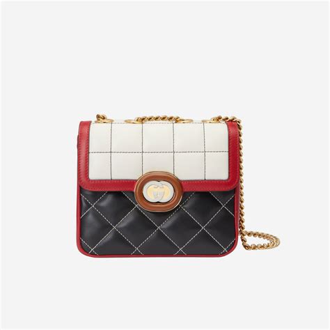 구찌 데코 미니 숄더백 블랙 화이트 레더 Gucci Kream