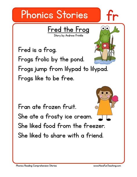 Fred The Frog Fr Phonics Stories Reading Comprehension Worksheet Phonics Reading Reading