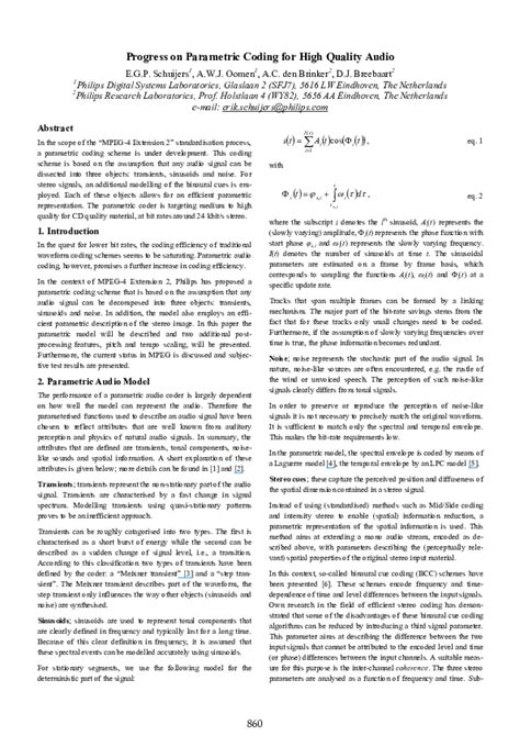 Pdf Progress On Parametric Coding For High Quality Audio