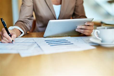 Hands Writing And Business Person With Data At Desk For Graphs Charts Or Digital Statistics In