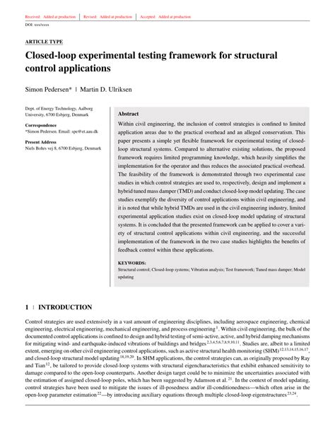 Pdf Closed Loop Experimental Testing Framework For Structural Control