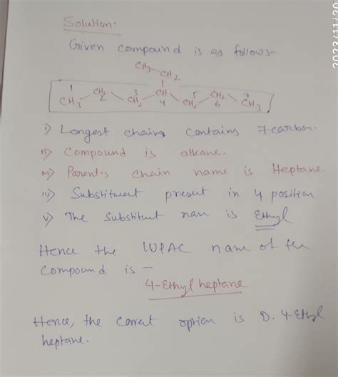 Solved Name The Following Organic Compound H3c Ch2 Ch Ch Ch2 Hac Ch2 Ch2 Ch3 O A 4