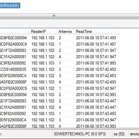 Screenshot Of Database Table Used For Collecting Rfid Reads Download