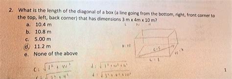 Solved What Is The Length Of The Diagonal Of A Box A Line Chegg Com