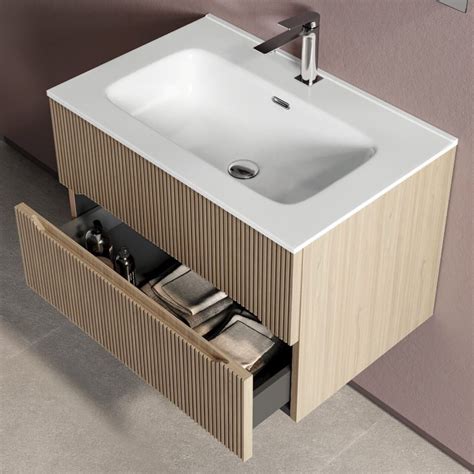 Easy Cannettato 4 Mobile Da Bagno Con Lavabo In Ceramica Di Belbagno