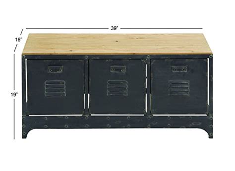 Deco 79 Metal Low Profile File Cabinet 3 Drawers Storage Bench With Brown Wood Top 39 X 16 X