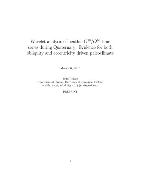 Pdf Wavelet Analysis Of Benthic O18o16 Time Series During Quaternary