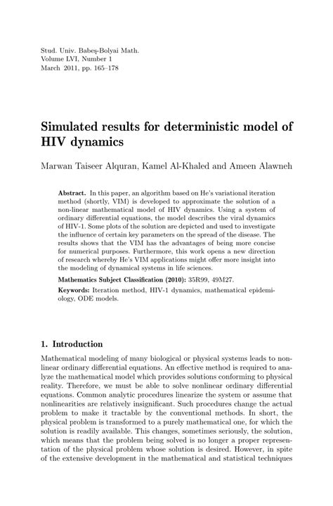 Pdf Simulated Results For Deterministic Model Of Hiv Dynamics