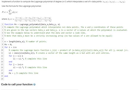 Solved Implement A Function To Compute The Lagrange Chegg