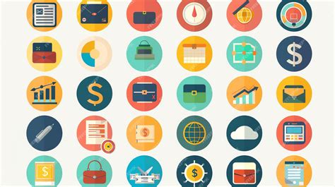 A Set Of Colorful Flat Design Icons Depicting Various Business And Finance Related Concepts
