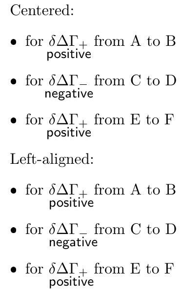 Horizontal Alignment Annotate A Math Symbol In An Itemize Tex