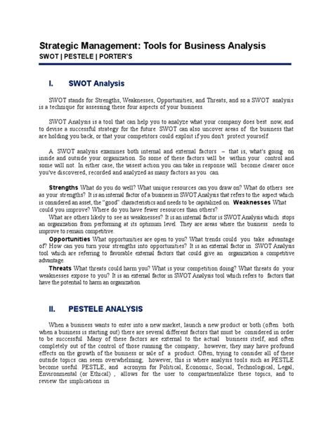 Strategic Management Tools Pdf Swot Analysis Sustainability