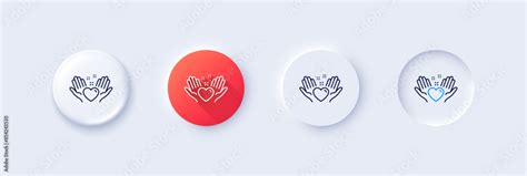Hold Heart Line Icon Neumorphic Red Gradient 3d Pin Buttons Friends Love Sign Friendship