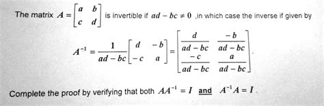Solved The Matrix A Is Invertible If Ad Bc 0 In Which