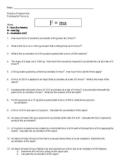 Force Problems Pdf Force Newton S Laws Of Motion