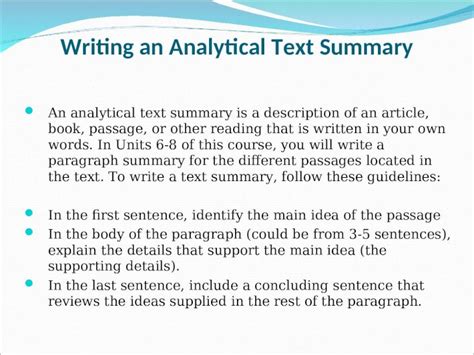 Ppt Writing An Analytical Text Summary An Analytical Text Summary Is