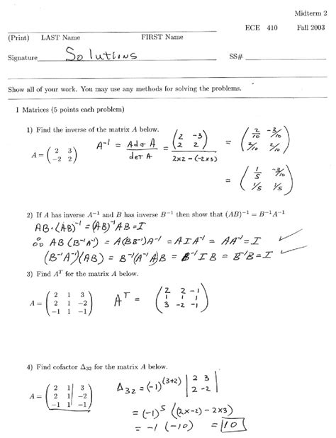 Solution Of Midterm Exam Network Analysis Ece 410 Docsity
