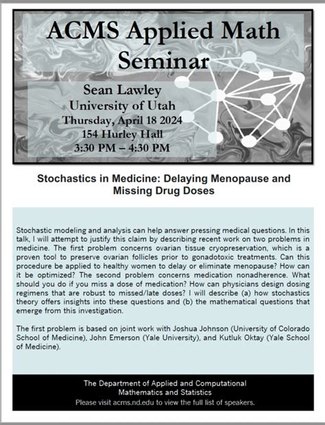 Acms Applied Math Seminar Sean Lawley University Of Utah Events
