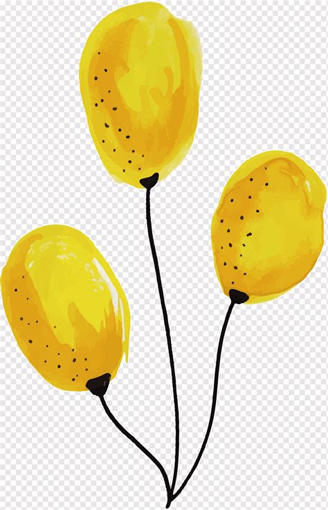풍선 노란색 컴퓨터 파일 손으로 그린 노란 풍선 수채화 그림 음식 휴일 Png Pngwing