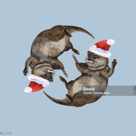 수달 손 그리기 수채화 카드 배너 전단지 초대장 포스터 웹 사이트 또는 인사말 카드 디자인 경외감에 대한 스톡 벡터 아트 및