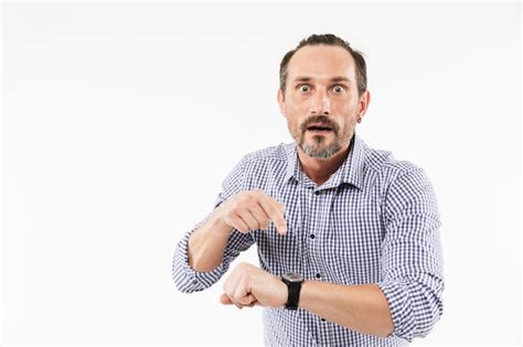 Premium Photo Shocked Adult Man Pointing At Watch