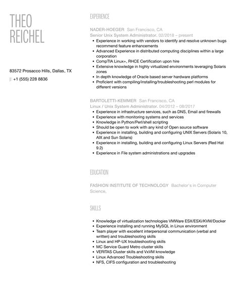 Unix System Administrator Resume Samples Velvet Jobs
