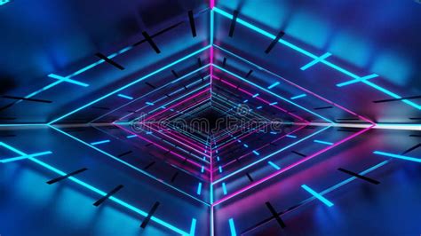 Abstract Illustration Blue Neon Visual Dynamic Loop Background Of Endless Parallelogram Tunnel