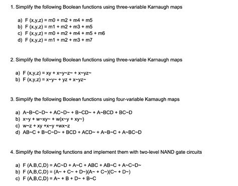 Solved 1 Simplify The Following Boolean Functions Using