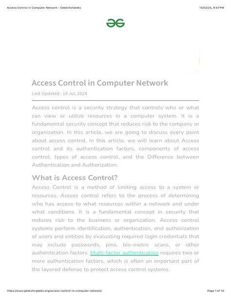 Access Control In Computer Network Geeksforgeeks Pdf Computer