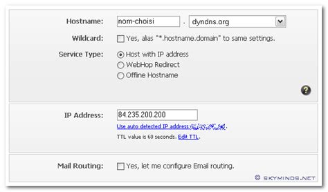 Créer une redirection DynDNS SkyMinds Net