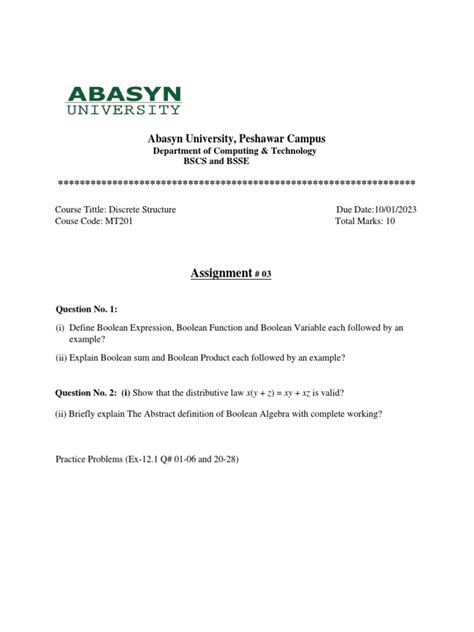 Abasyn University Peshawar Campus Assignment Pdf