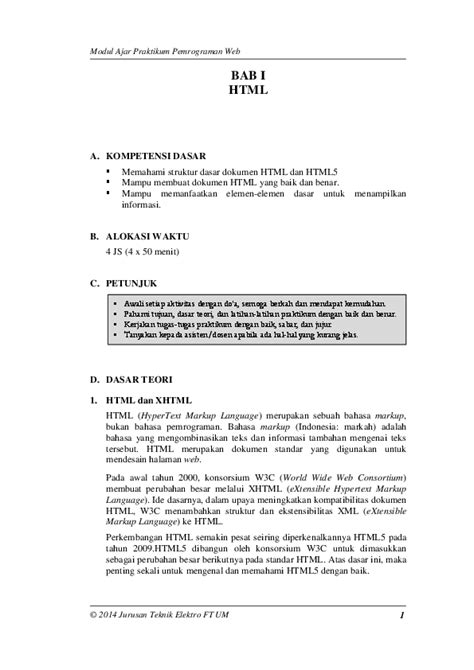 Pdf Modul Ajar Praktikum Pemrograman Web Bab I Html