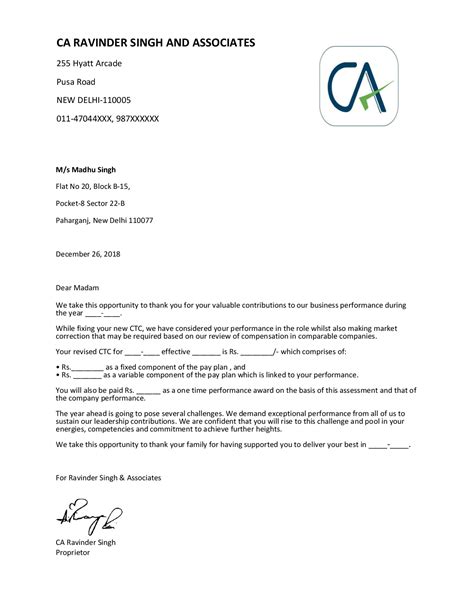 Increment Letter Job And Business Documents