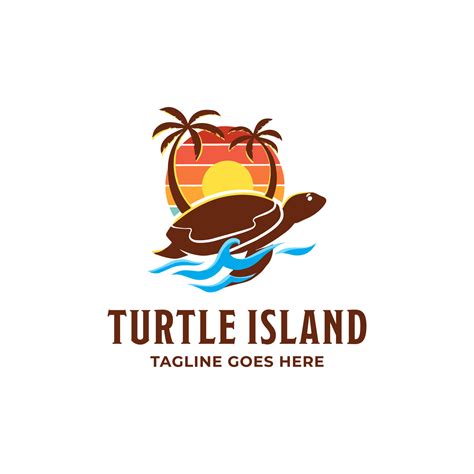 Sunset With Turtle Traveling Logo Turtle Island Logo Design Template 14468164 Vector Art At
