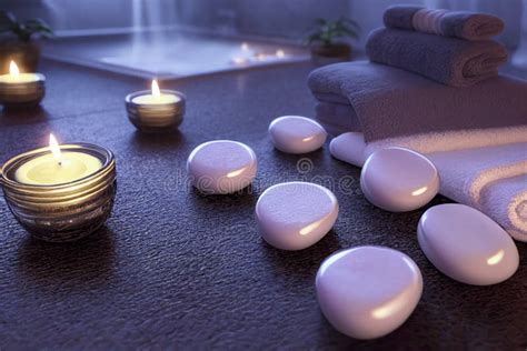 Spa Beauty Items On A Table Massage Stones Essential Oils Salt Generative Ai Stock Image