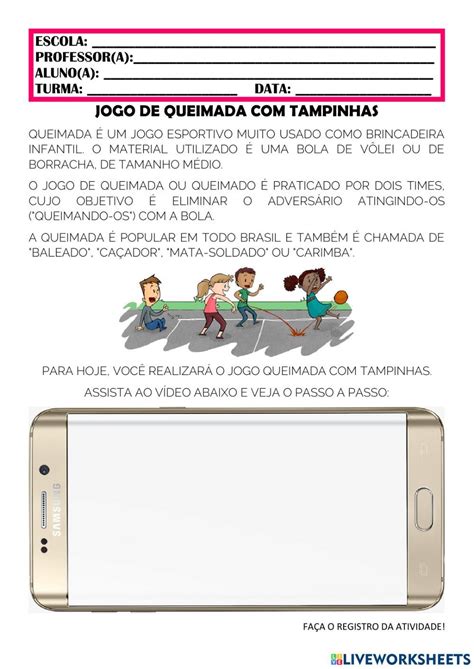 Jogo De Queimada Com Tampinhas Worksheet