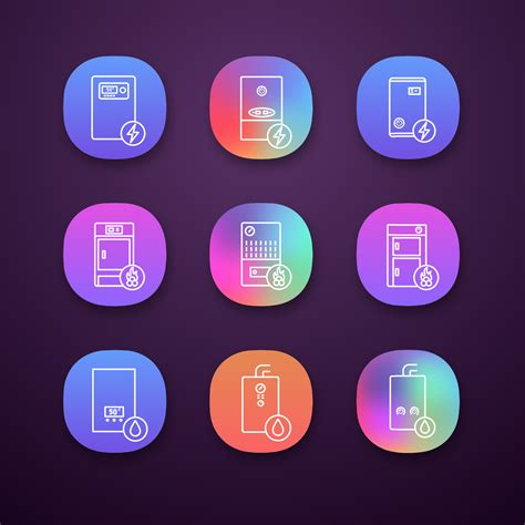 Heating App Icons Set Ui Ux User Interface Gas Electric Solid Fuel Boilers And Water Heater