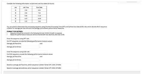Solved Consider The Following Information On Job Times And
