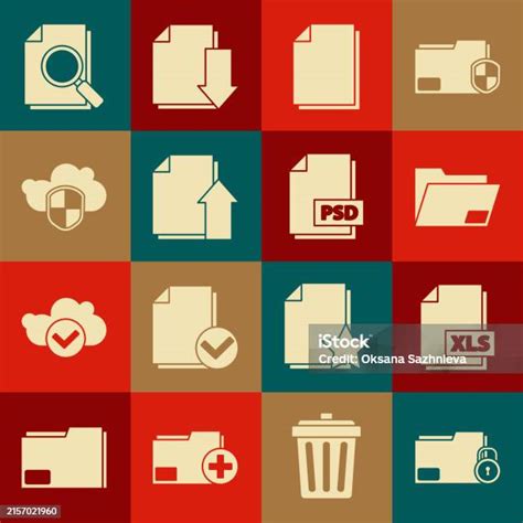 Set Folder And Lock Xls File Document Document Folder Upload Cloud Shield With Search And Psd