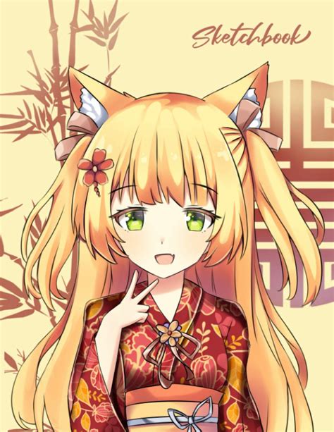 Anime Sketchbook Japanese Manga Flower Cat Girl Large Blank