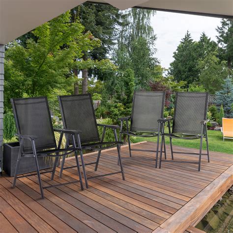 Outsunny Set Of 4 Folding Garden Chairs Metal Frame Garden Chairs