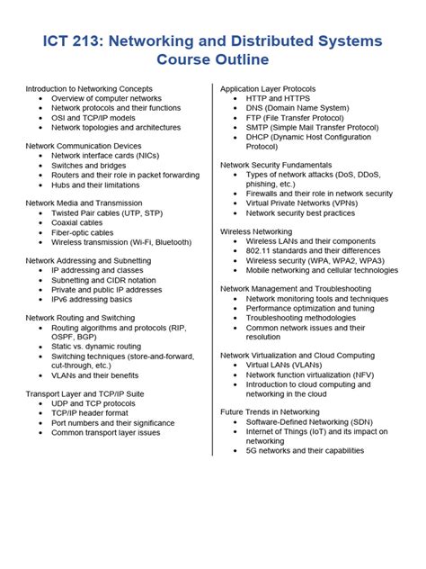Ict 213 Networking And Distributed Systems Course Outline 2 Pdf Computer Network Internet