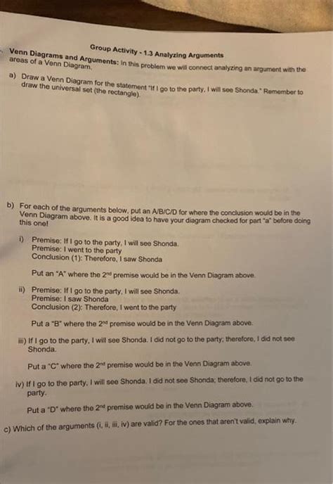 Solved Group Activity 13 Analyzing Arguments Venn