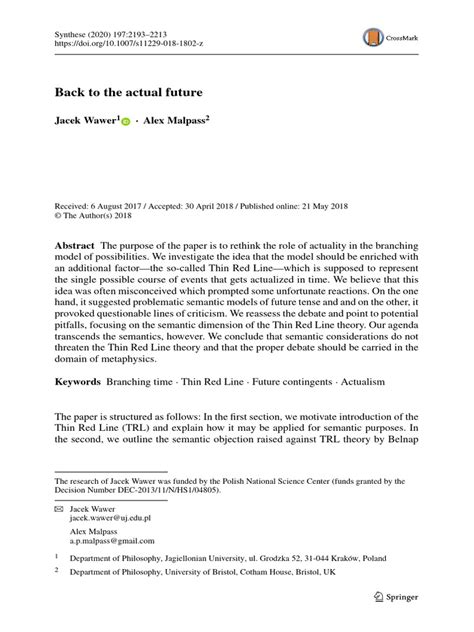 Jacek Wawer Alex Malpass Back To The Actual Future Pdf Semantics Modal Logic